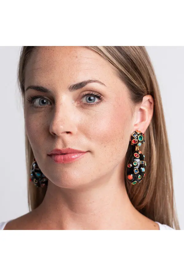 KENNETH JAY LANE Gemstone Clip On Drop Earrings - Black