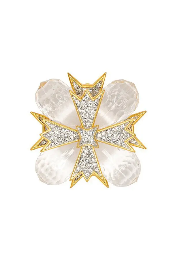 KENNETH JAY LANE Clear Maltese Cross Pin - Gold