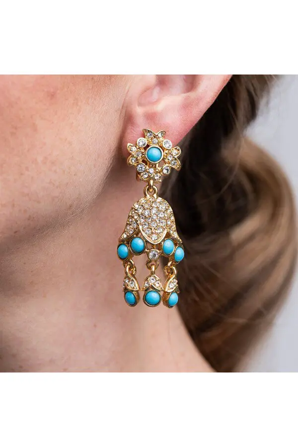 KENNETH JAY LANE Tone Turquoise Drop Clip On Earrings - Gold