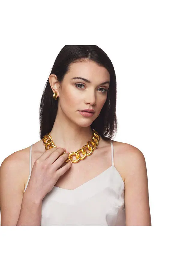 KENNETH JAY LANE Polished Hammered Link Necklace - Gold