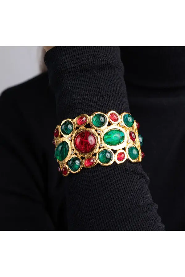 KENNETH JAY LANE Emerald And Ruby Cuff - Gold