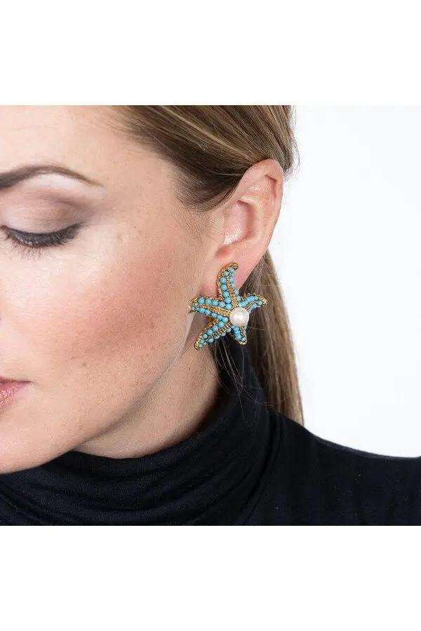 KENNETH JAY LANE Turquoise Starfish Clip On Earrings - Gold