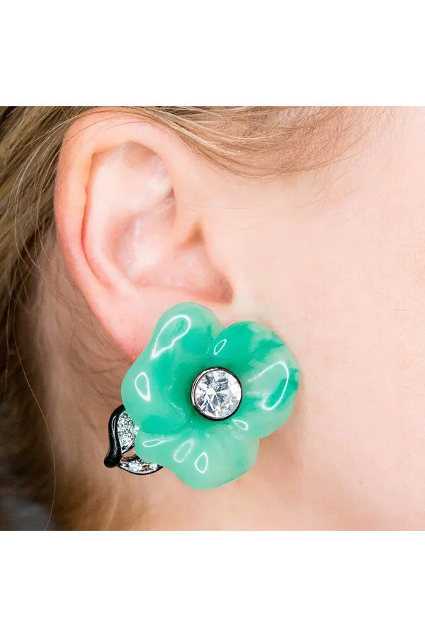KENNETH JAY LANE Jade Flower Clip-on Earrings