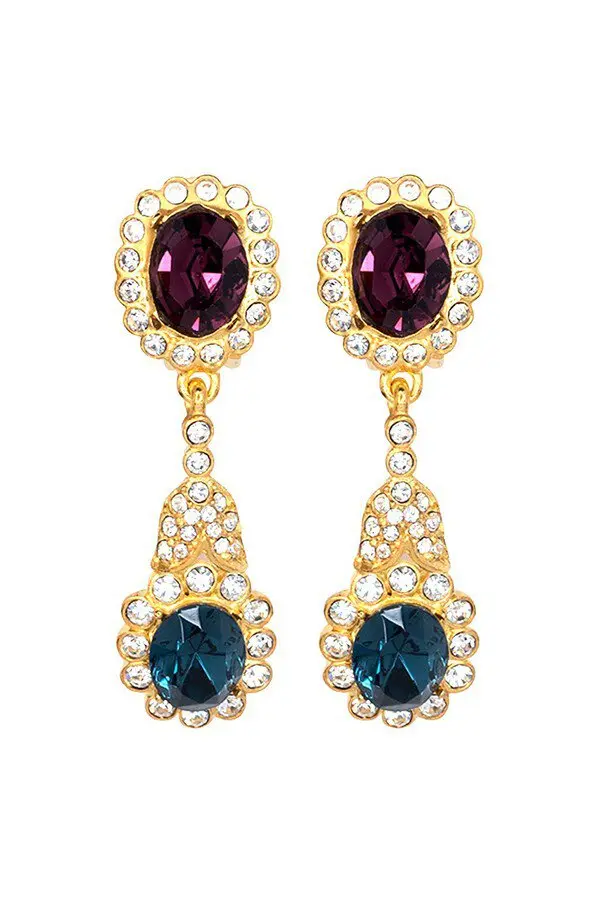 KENNETH JAY LANE Plated Crystal And Sapphire Drop Clip On Earrings - Gold