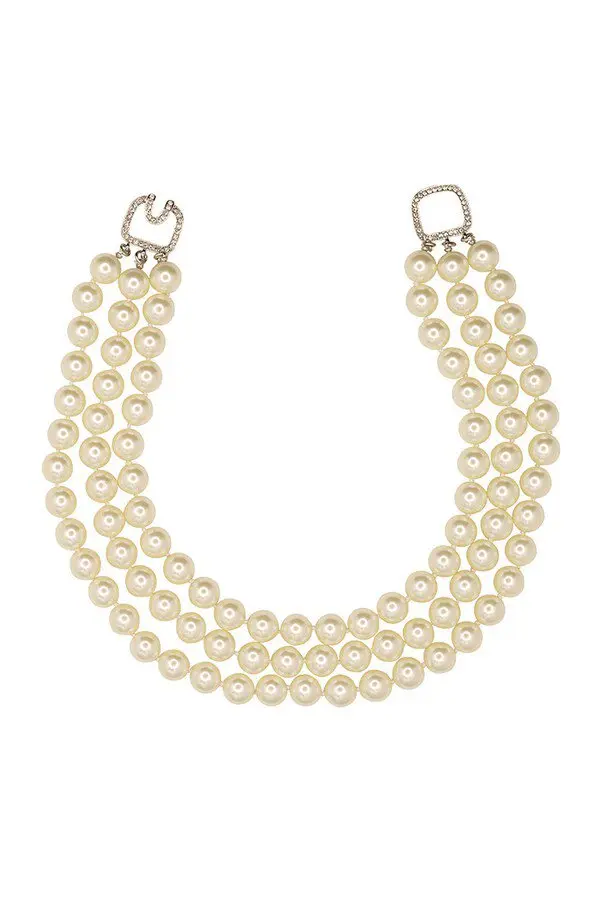 KENNETH JAY LANE Barbara Bush Rhinestone Clasp Pearl Necklace - Lime