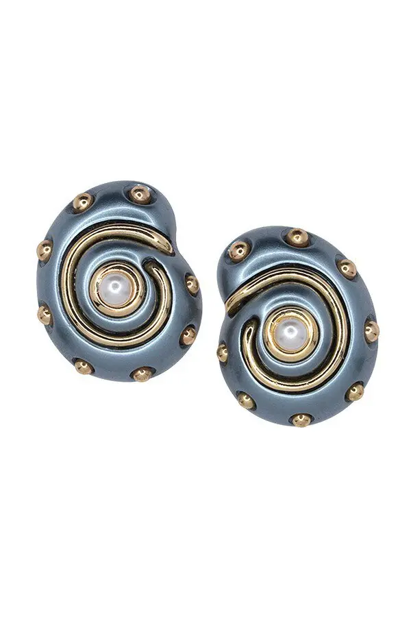 KENNETH JAY LANE Dotted Pearl Snail Clip-on Earrings - Grey
