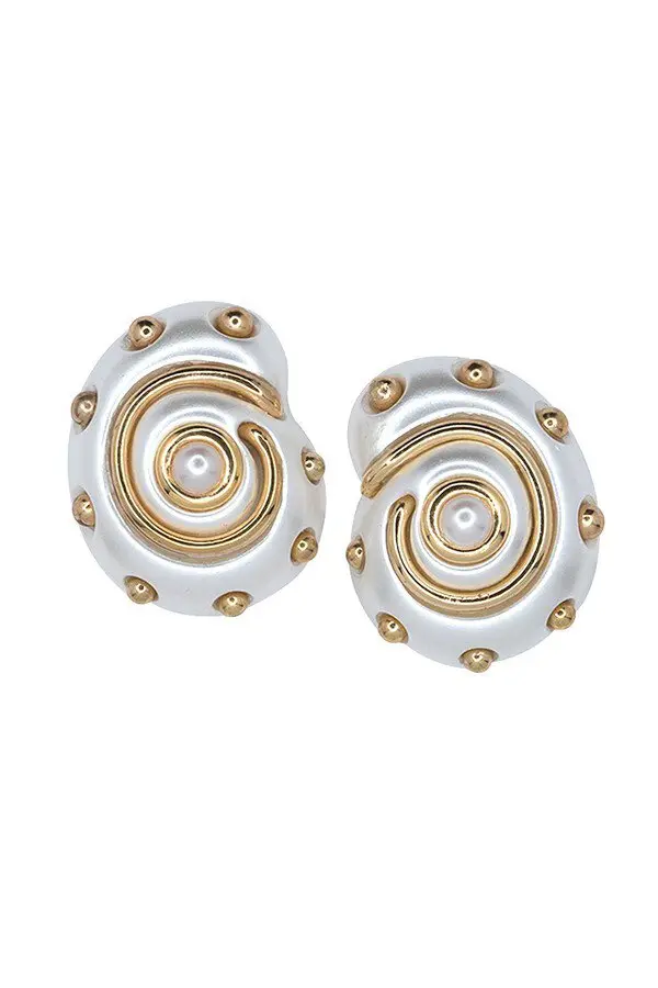 KENNETH JAY LANE Dotted Pearl Snail Clip-on Earrings - Gold
