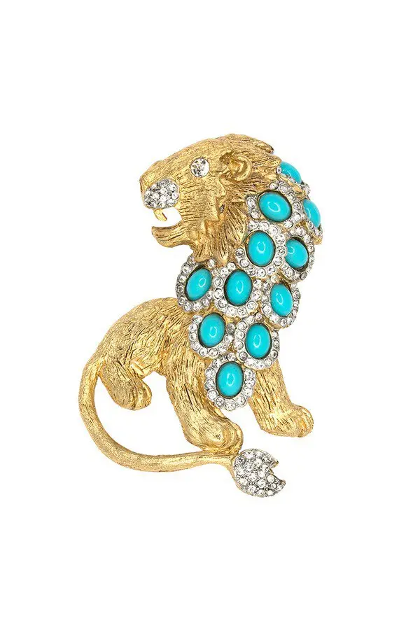 KENNETH JAY LANE Turquoise Lion Pin - Green