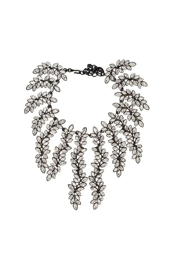 KENNETH JAY LANE Crystal Leaf Drop Necklace - Black