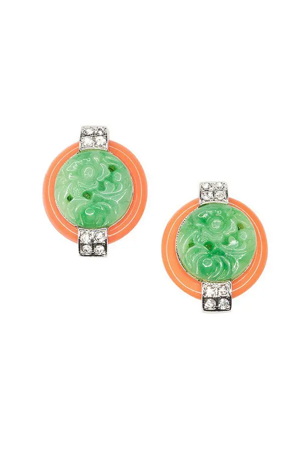 KENNETH JAY LANE And Jade Art Deco Clip On Earrings - Coral