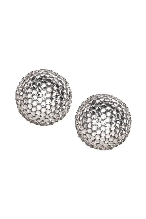 KENNETH JAY LANE Jackie Kennedy Onassis Rhinestone Ball Clip-on Earrings - White