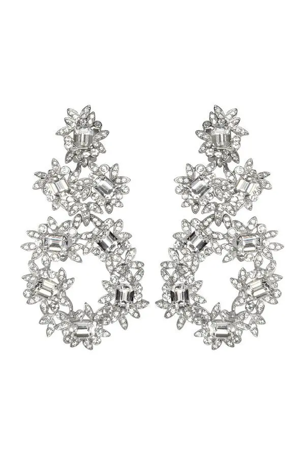 KENNETH JAY LANE Crystal Flower Clip Earrings - Silver