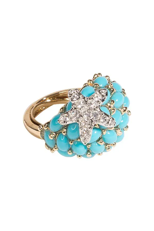 KENNETH JAY LANE Turquoise And Crystal Starfish Ring - Natural
