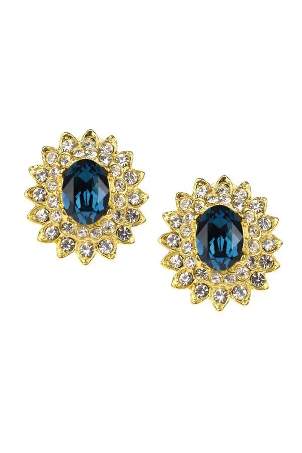 KENNETH JAY LANE Montana Sapphire & Crystal Clip Earrings - Gold