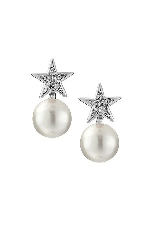 KENNETH JAY LANE Crystal Star Faux Pearl Drop Earrings - White