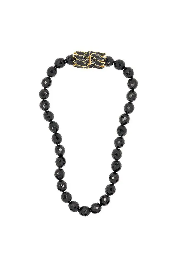 KENNETH JAY LANE Vintage Beaded Necklace With Enamel Clasp - Black