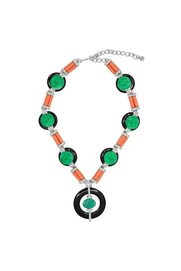 KENNETH JAY LANE Button Deco Necklace - Coral