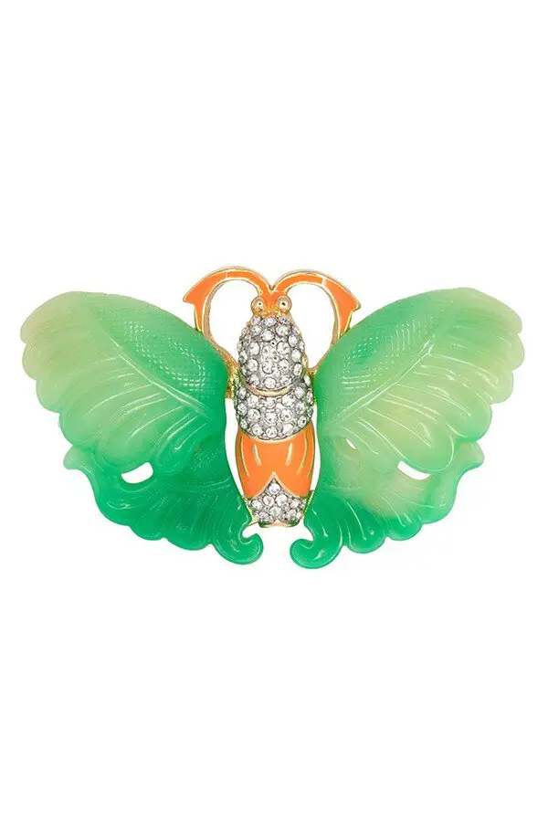 KENNETH JAY LANE Jade & Butterfly Pin - Coral