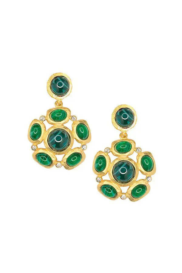 KENNETH JAY LANE Emerald Cabochon Pierced Earrings - Gold