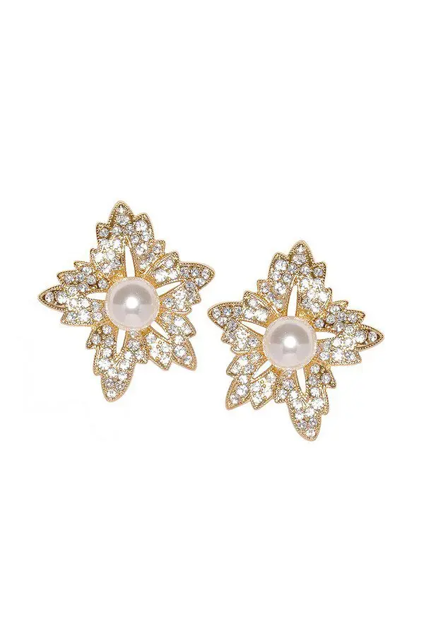 KENNETH JAY LANE Flower Pearl Clip On Earrings - Gold