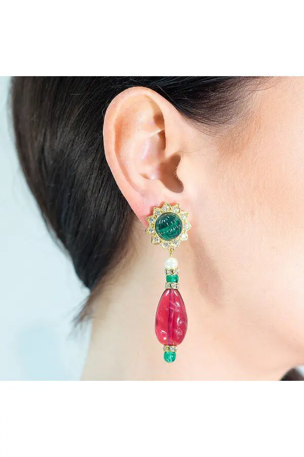 KENNETH JAY LANE Emerald And Ruby Clip Earrings