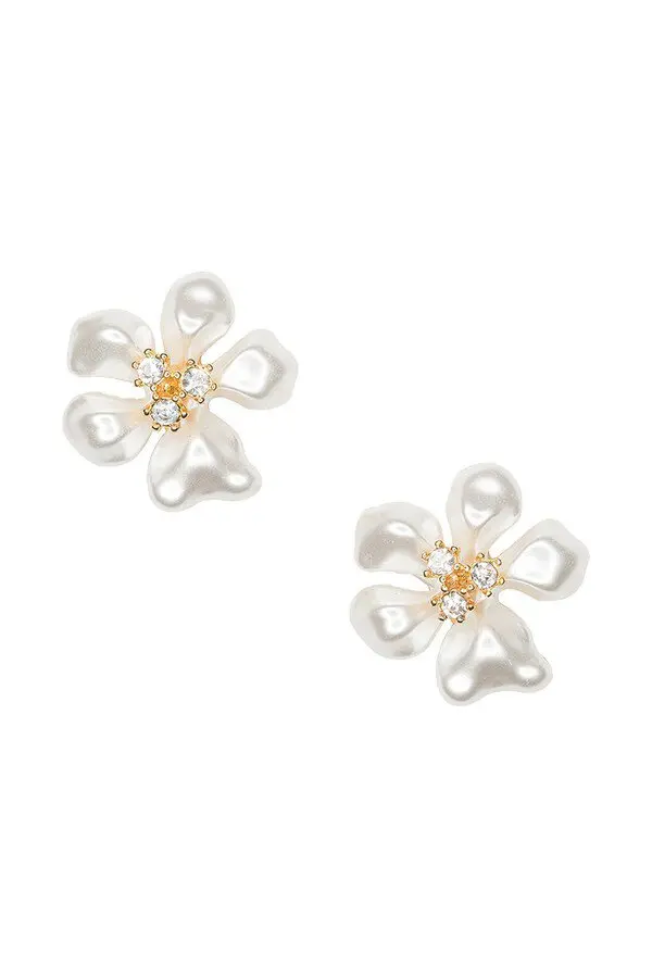 KENNETH JAY LANE Pearl Flower Clip On Earrings - White