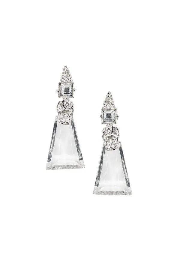 KENNETH JAY LANE Crystal Art Deco Clip Earrings - Silver