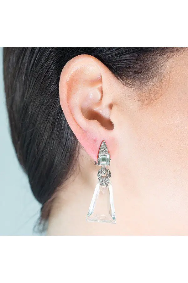 KENNETH JAY LANE Crystal Art Deco Clip Earrings