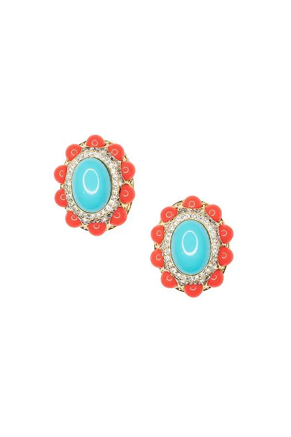 KENNETH JAY LANE And Turquoise Clip Earrings - Coral