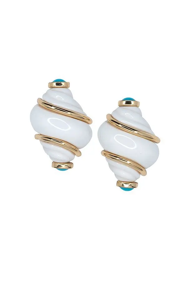 KENNETH JAY LANE Shell And Turquoise Clip-on Earrings - White