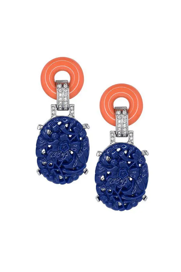 KENNETH JAY LANE Carved Lapis Drop Earrings - Coral