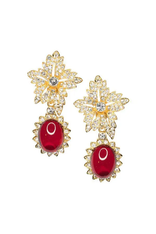 KENNETH JAY LANE Jackie Kennedy Onassis Ruby Clip-on Earrings - Gold