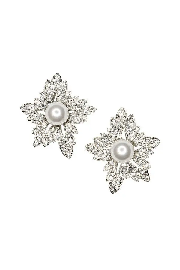 KENNETH JAY LANE Pearl Flower Clip Earrings - White