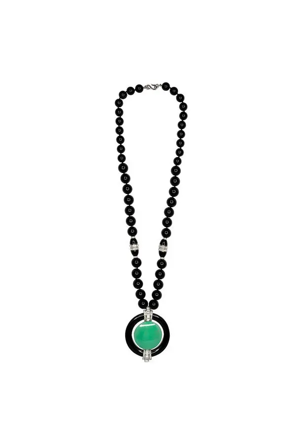KENNETH JAY LANE Jade Deco Pendant Necklace - Black