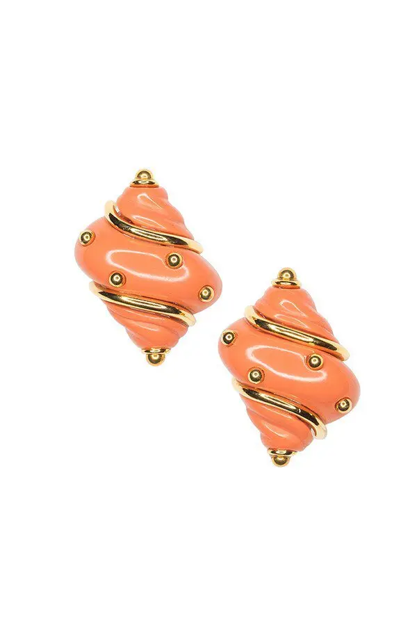 KENNETH JAY LANE Seashell Clip On Earrings - Coral