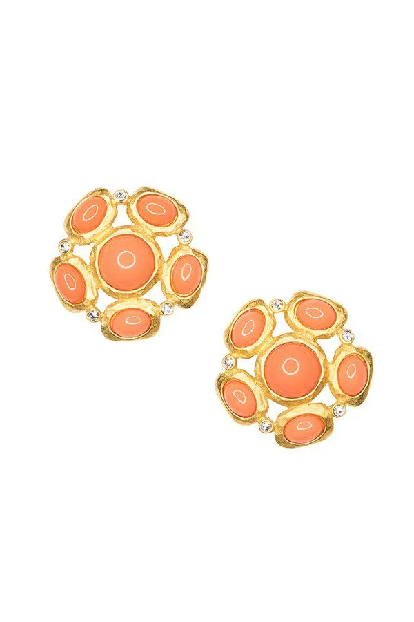 KENNETH JAY LANE Cabochon Clip On Earrings - Coral