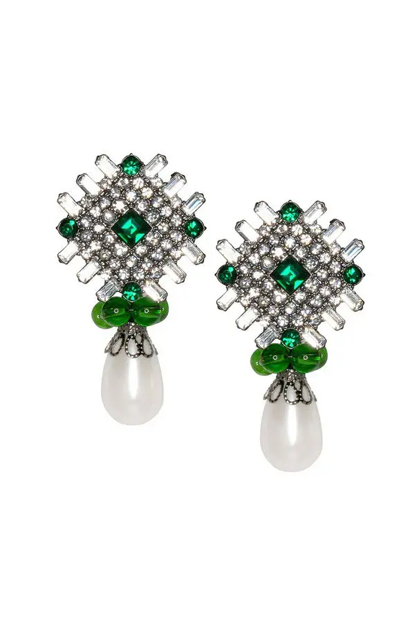 KENNETH JAY LANE Emerald And Pearl Drop Clip On Earrings - White