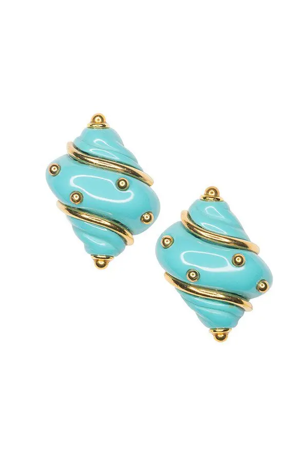 KENNETH JAY LANE Turquoise Seashell Clip-on Earrings - Gold