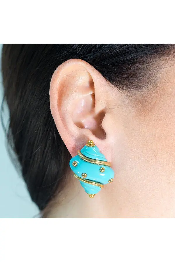 KENNETH JAY LANE Turquoise Seashell Clip-on Earrings - Gold