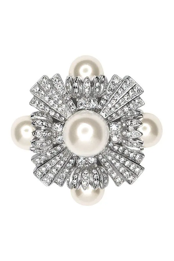 KENNETH JAY LANE Rhinestone And Pearl Cross Pin - White