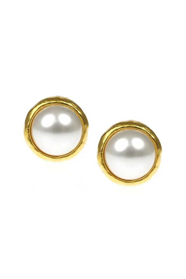 KENNETH JAY LANE Barbara Bush Pearl Clip-on Earrings - Gold