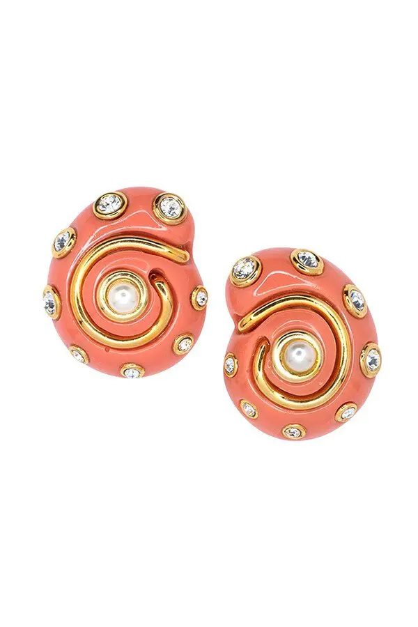 KENNETH JAY LANE Snail Clip Earrings - Coral