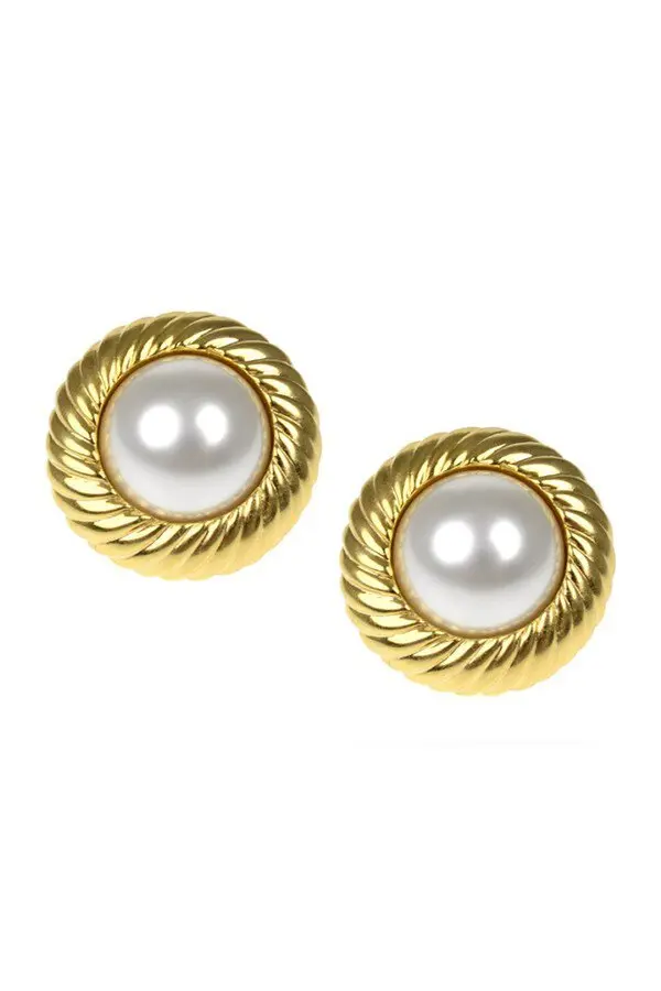 KENNETH JAY LANE Barbara Bush Twist Button Clip Earrings - Gold