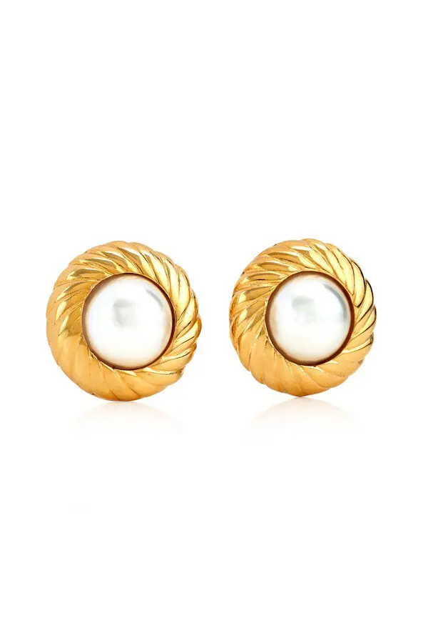 KENNETH JAY LANE Barbara Bush Twist Pearl Button Earrings - Gold