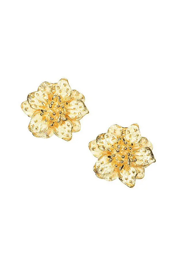 KENNETH JAY LANE Satin Dogwood Flower Clip Earrings - Gold