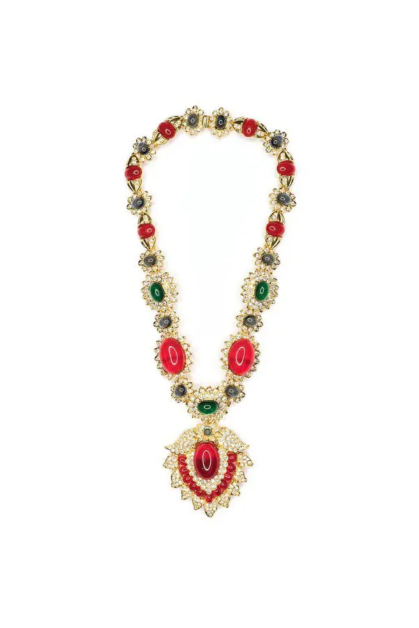 KENNETH JAY LANE Jackie Kennedy Onassis Gemstone Necklace - Red