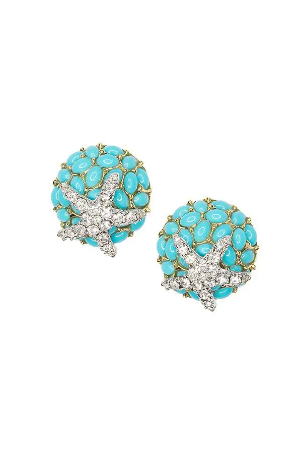KENNETH JAY LANE Turquoise And Crystal Starfish Clip Earrings - Gold