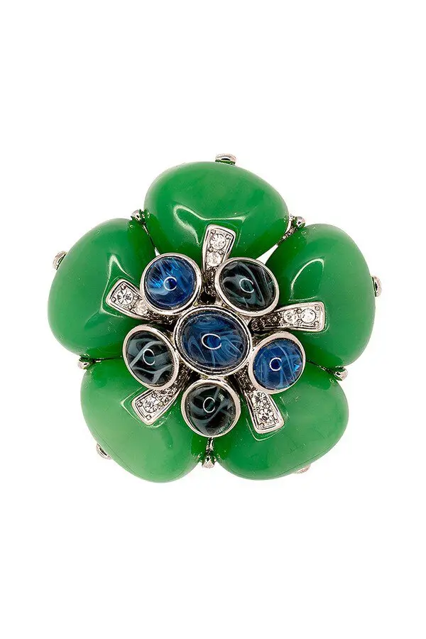 KENNETH JAY LANE Jade & Montana Flower Pin - Floral