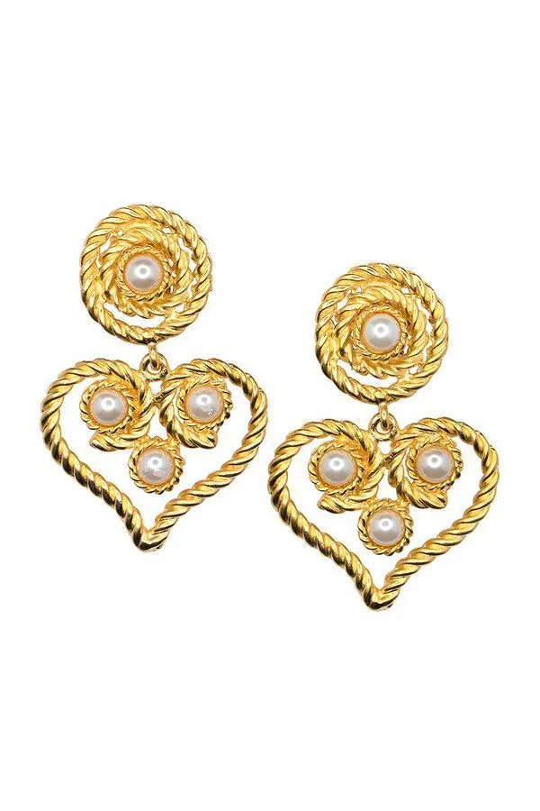 KENNETH JAY LANE Satin Heart Drop Pearl Clip Earrings - Gold