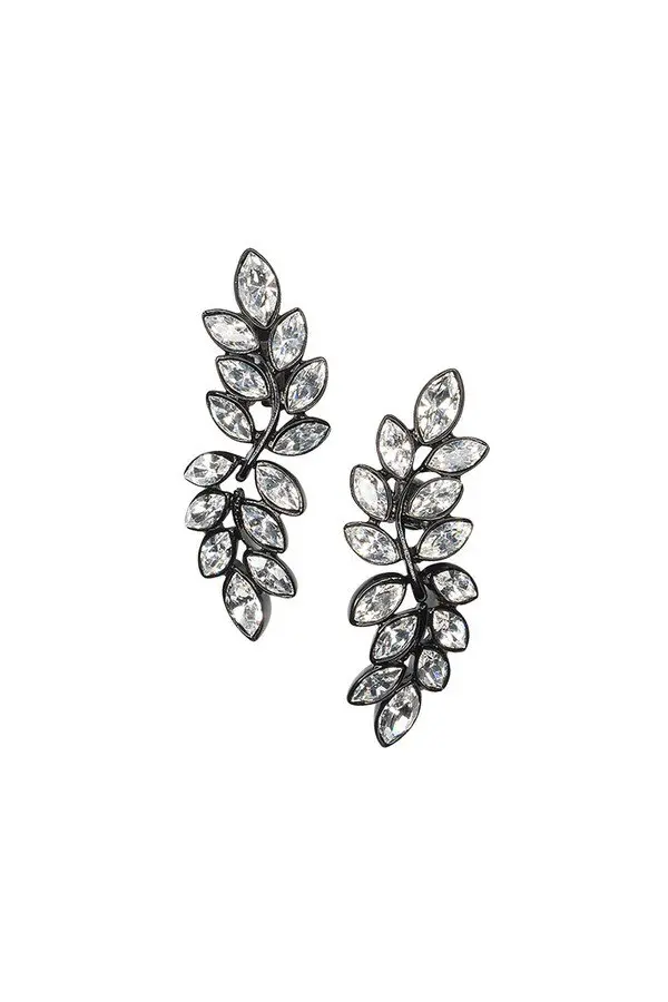 KENNETH JAY LANE Crystal Leaf Drop Earrings - Black